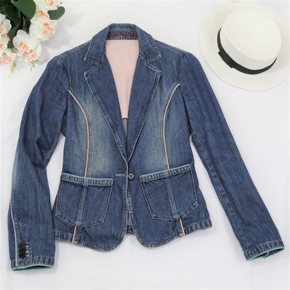 Pringle | Jackets & Coats | Vintage Y2k Pringle Of Scotland Blue Denim ...